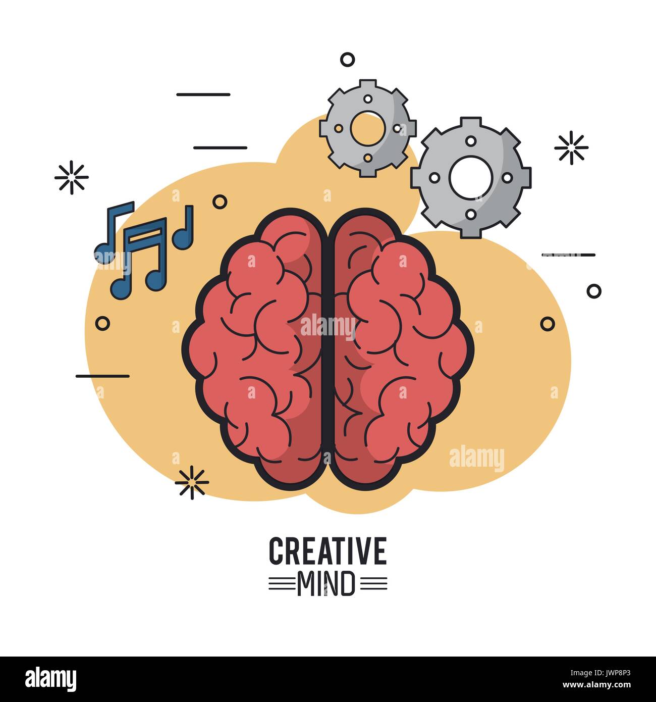 colorful poster of creative mind with the brain top view of its two ...