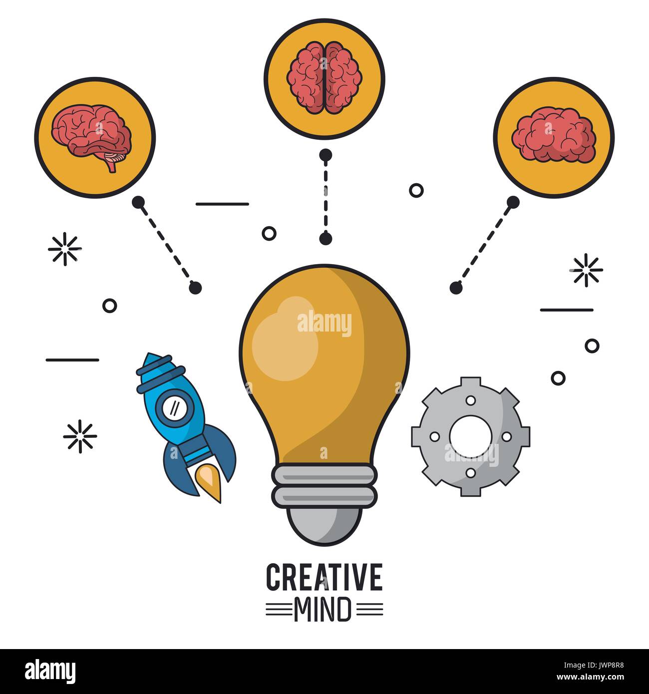 colorful poster of creative mind with the light bulb in closeup and ...