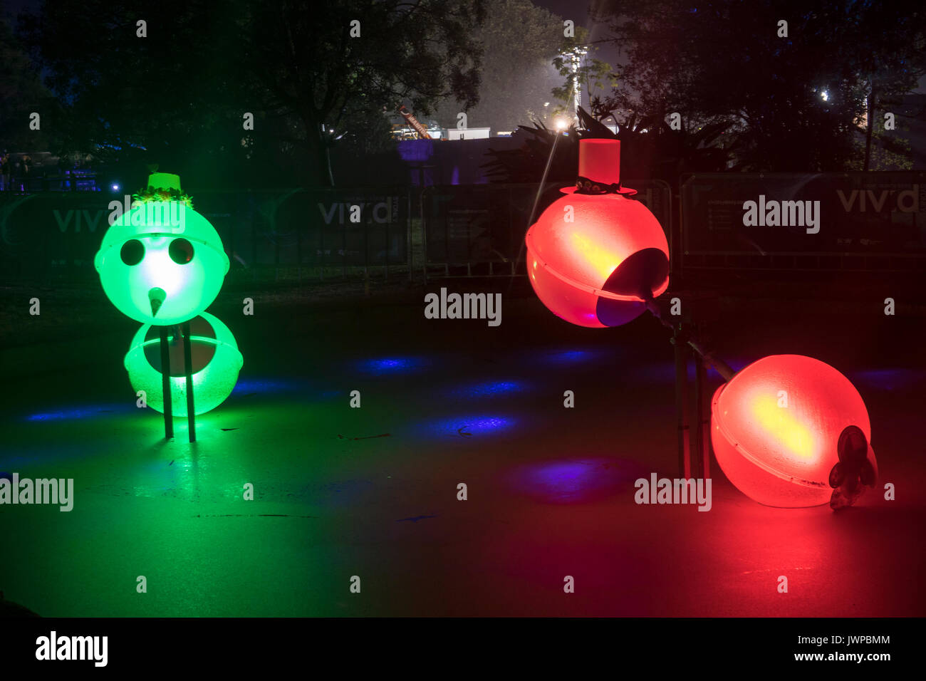 Two drinking birds at the 2017 Vivid light show in Sydney, Australia ...