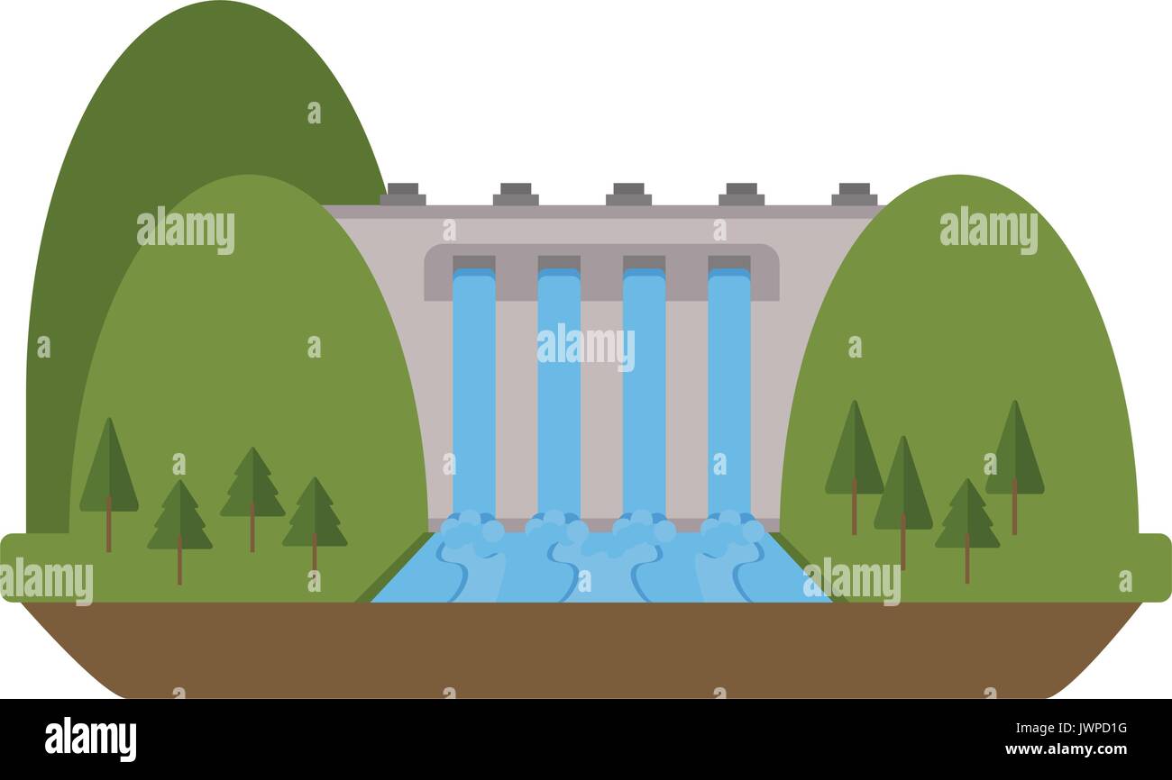 hydroelectric plant surrounded by trees icon image Stock Vector Image ...