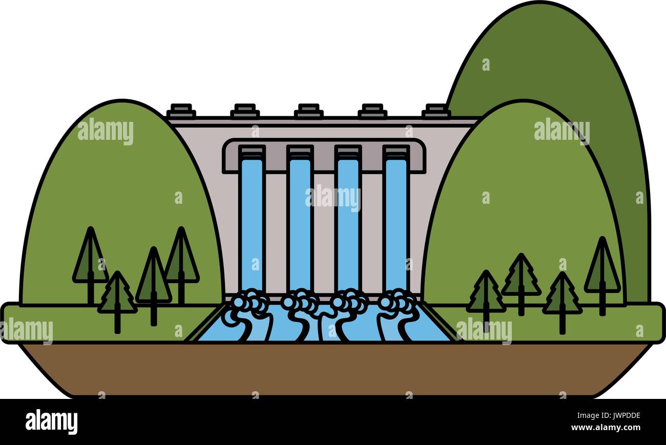 hydroelectric plant surrounded by trees icon image Stock Vector Image ...