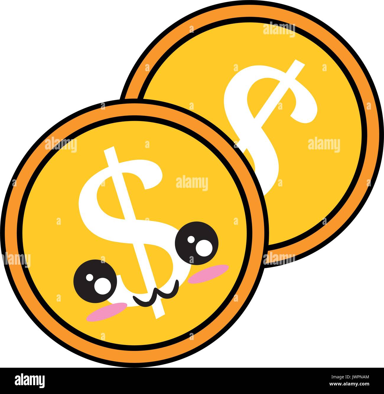 kawaii money coins icon over white background vector illustration Stock ...