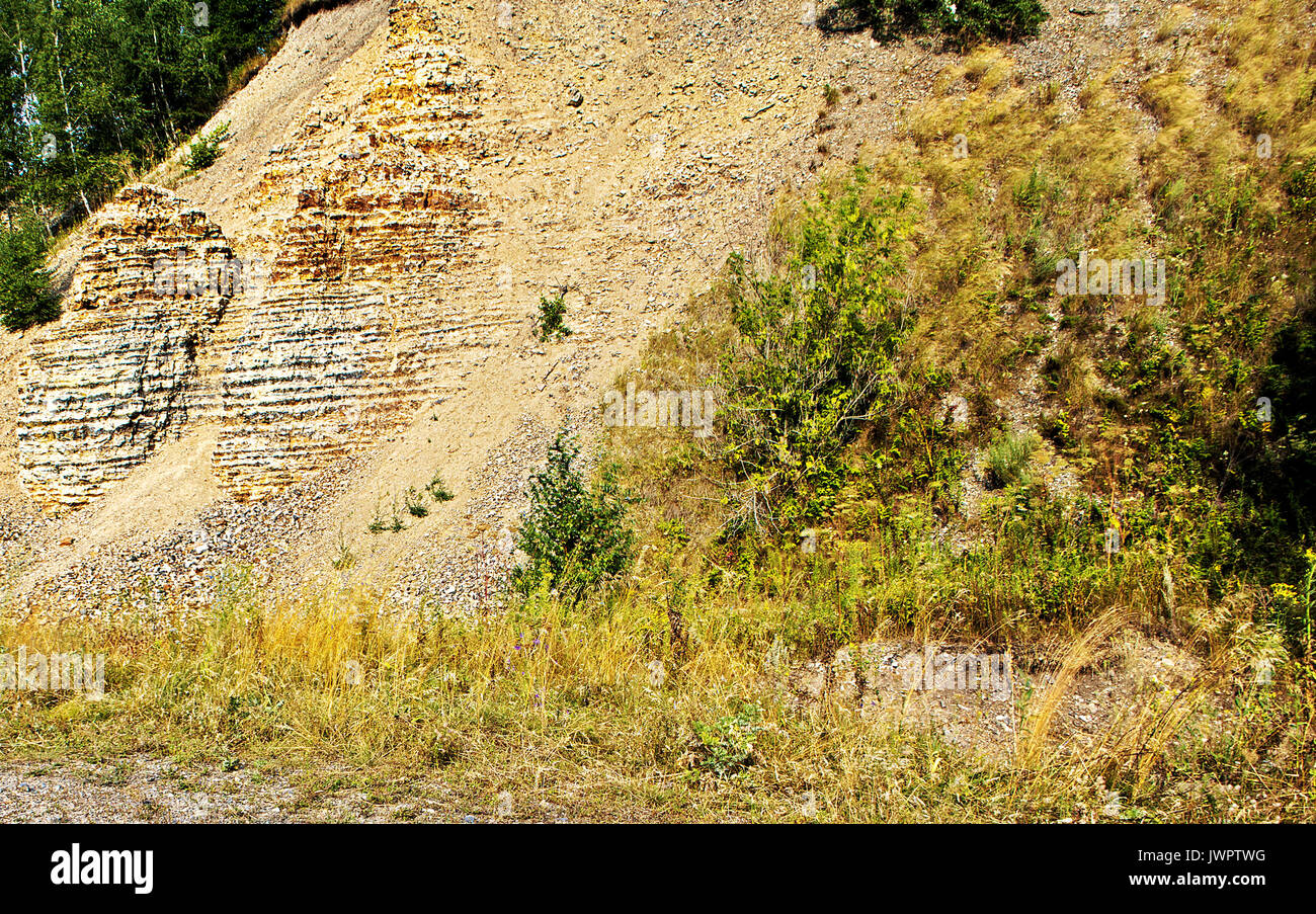 Slope of a small mountain of limestone and plants growing on it on a ...