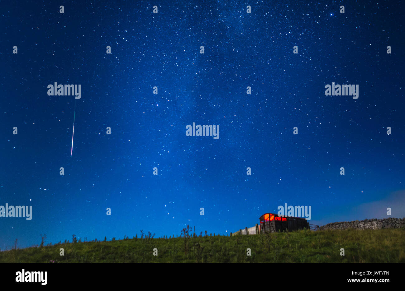 A meteor during the Perseid meteor shower seen from near Hawes in the ...