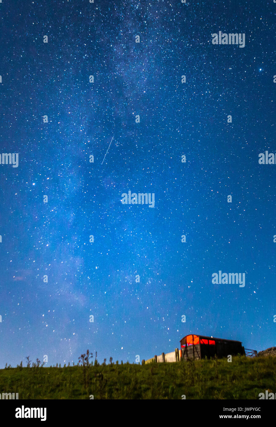 A meteor during the Perseid meteor shower seen from near Hawes in the ...