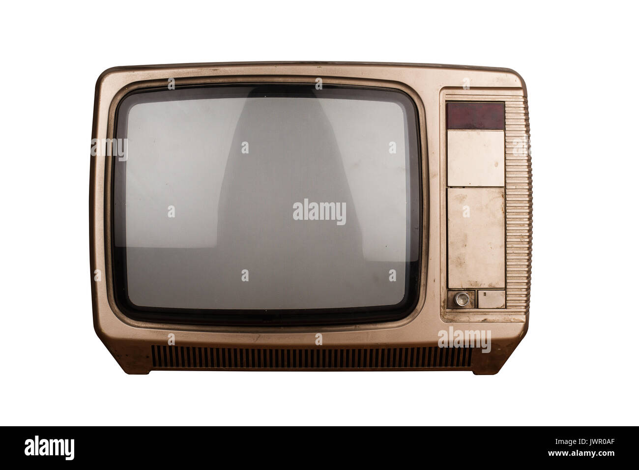 front view of old home TV set receiver isolated on white background ...