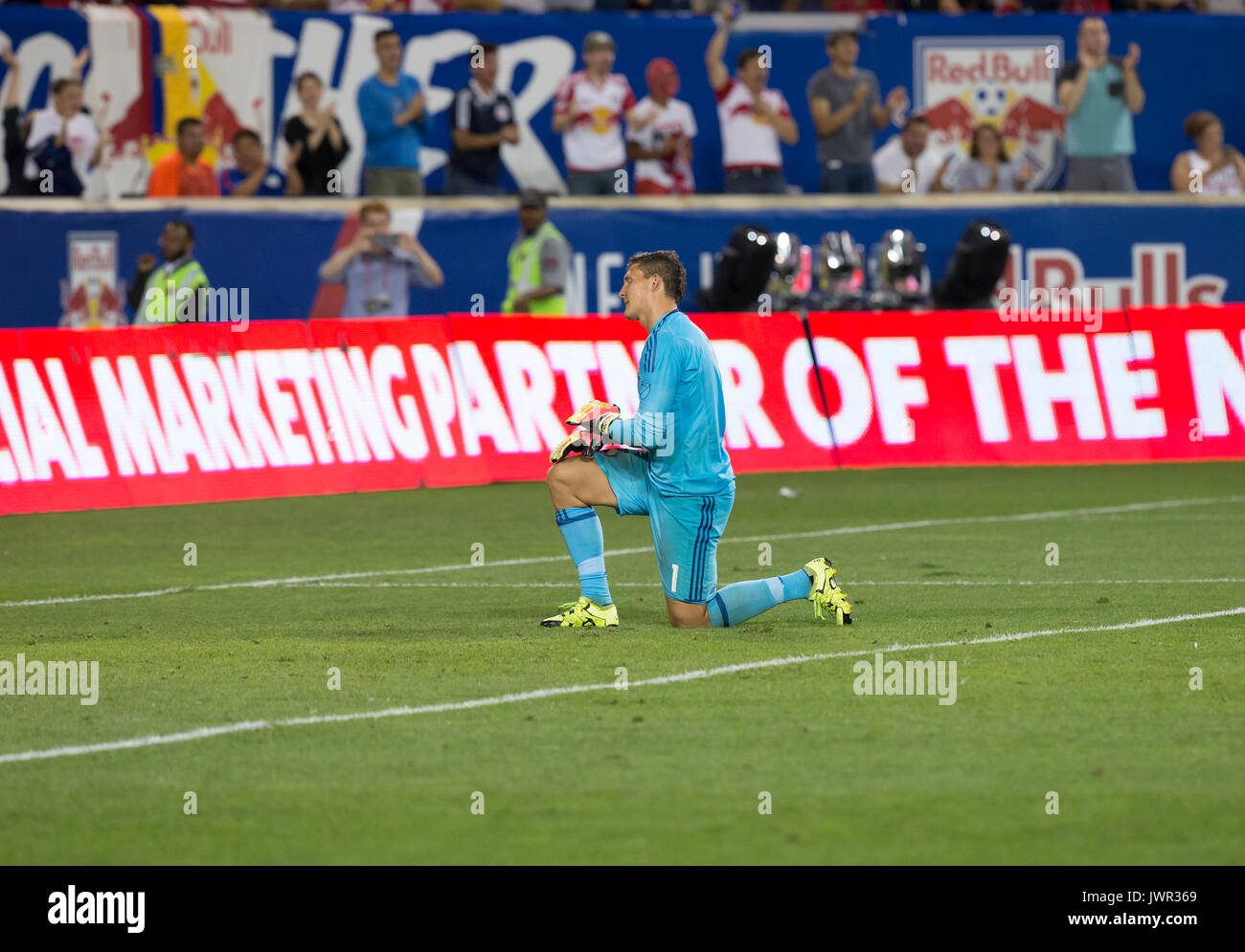 Harrison, United States. 12th Aug, 2017. Goalkeeper Joe Bendik (1) of ...