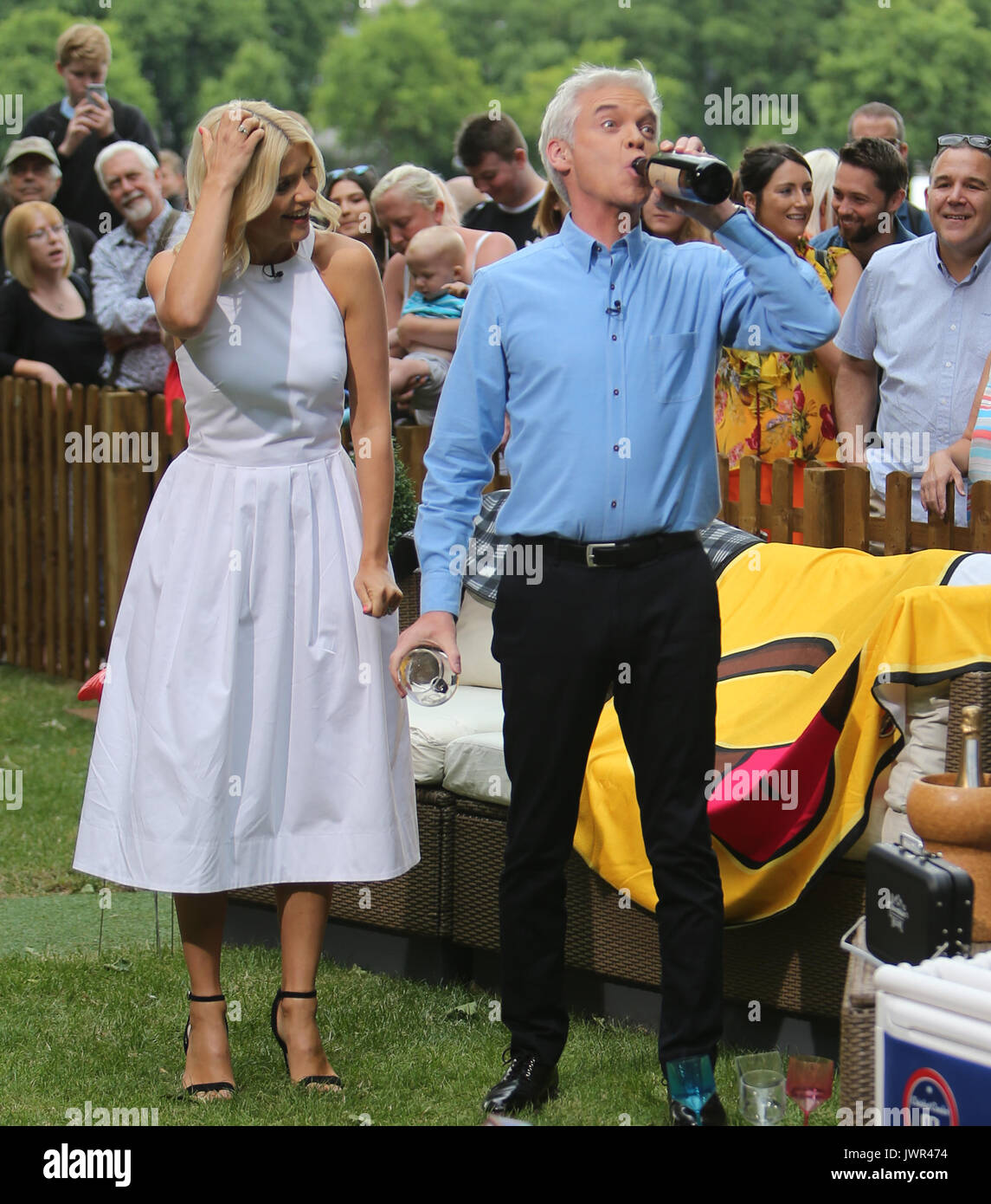 Holly Willoughby and Phillip Schofield filming outside ITV Studios with ...