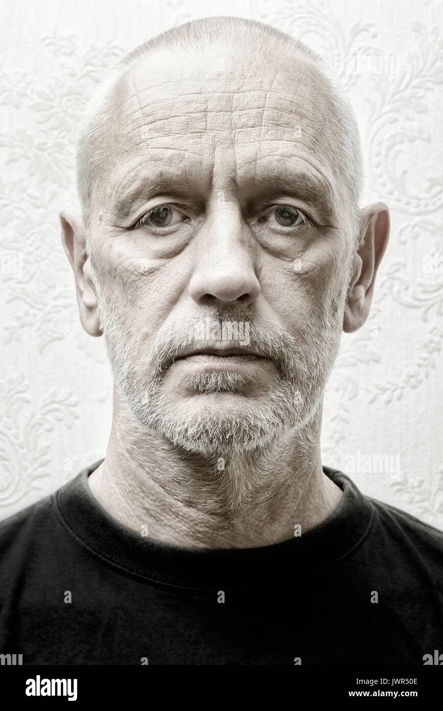Black and white portrait of a serious and confident caucasian man with ...