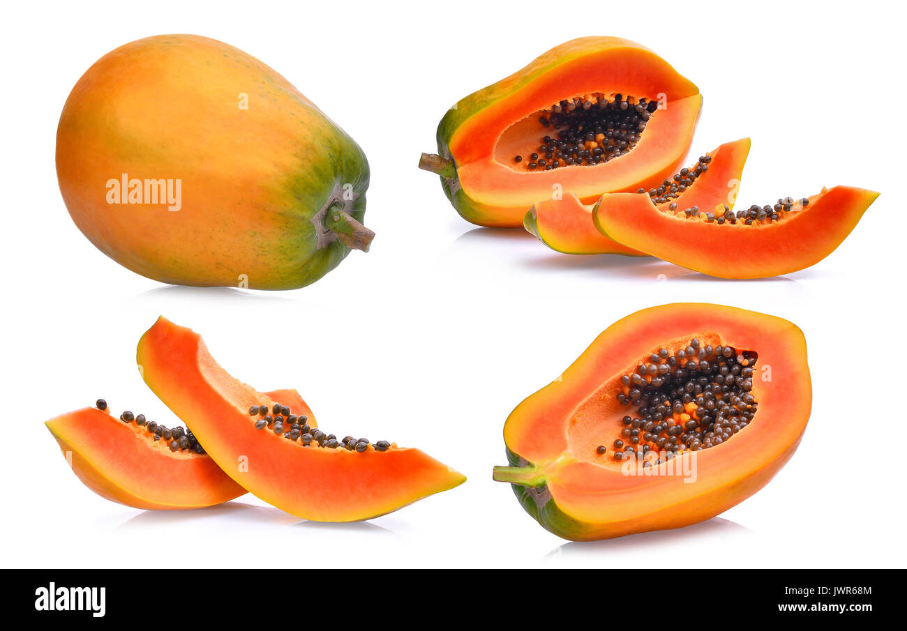 set of fresh ripe papaya isolated on white background Stock Photo - Alamy
