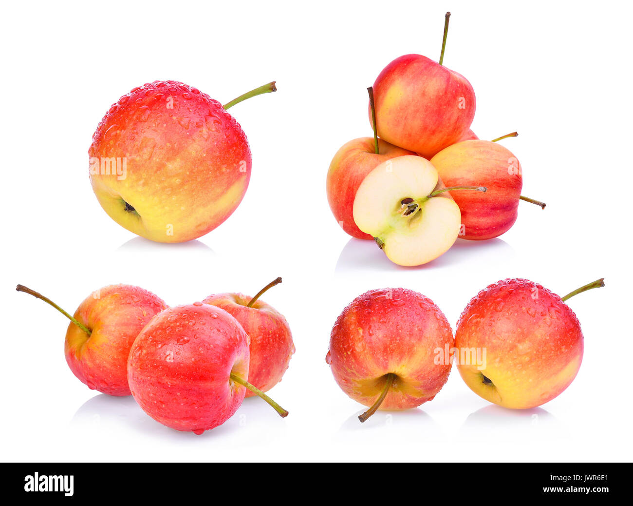 set of Dwarf Apple with drops of water isolated on white background ...
