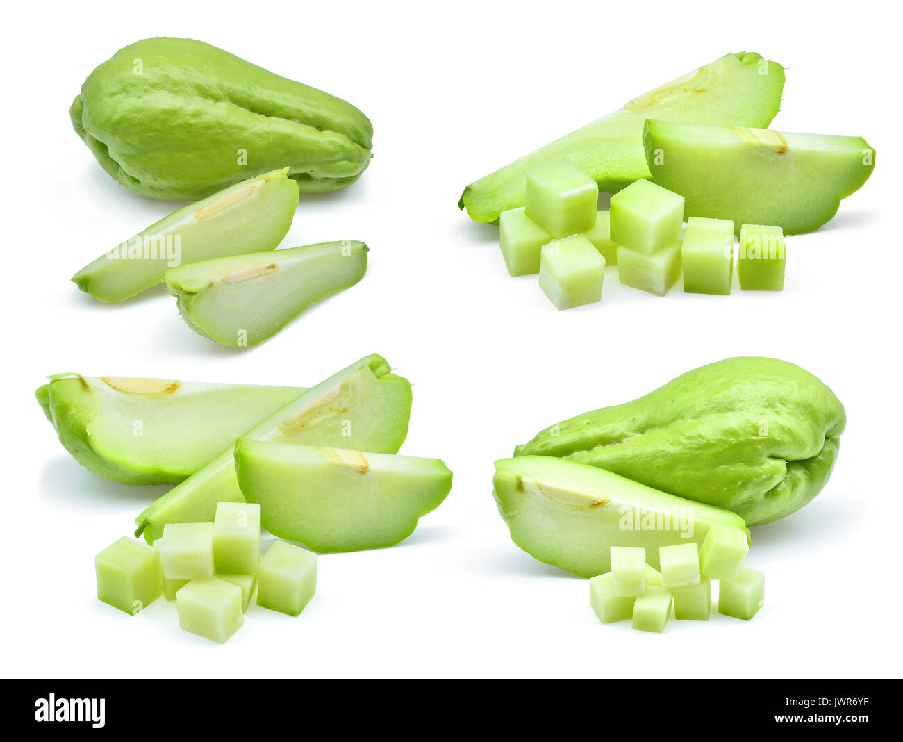 set of fresh chayote isolated on white background Stock Photo - Alamy