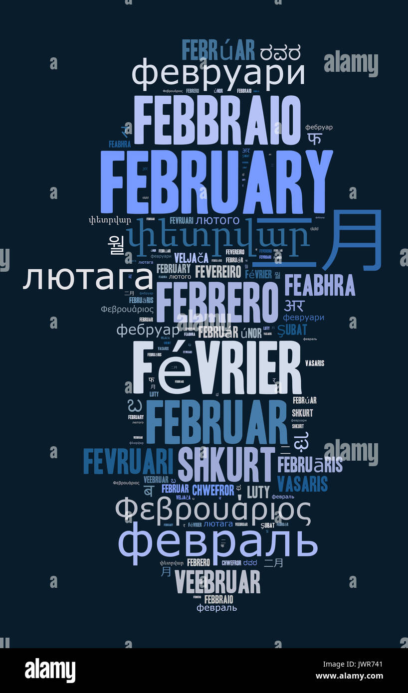 Word February in different languages word cloud concept Stock Photo - Alamy