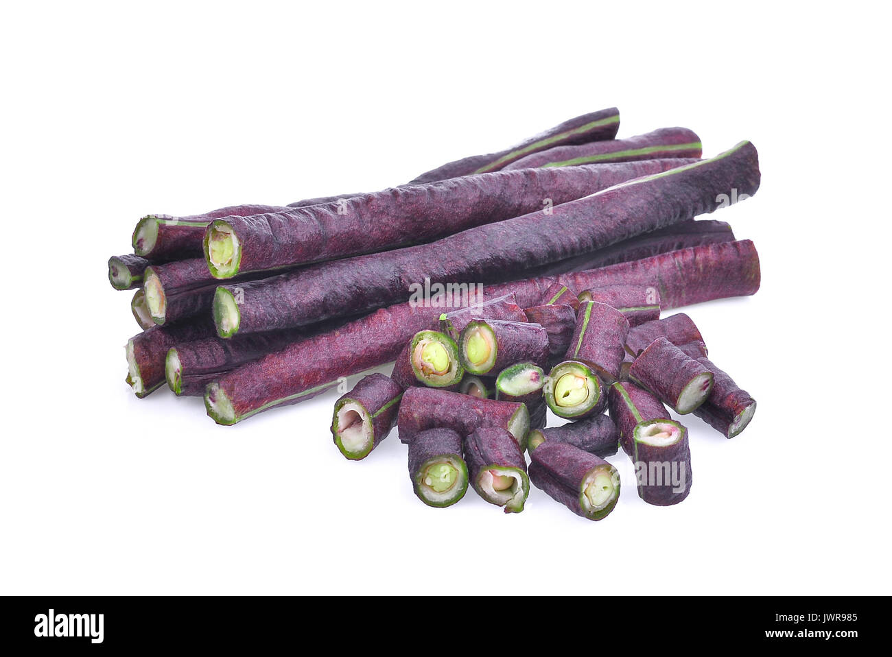 purple or red yard long bean with slice isolated on white background ...