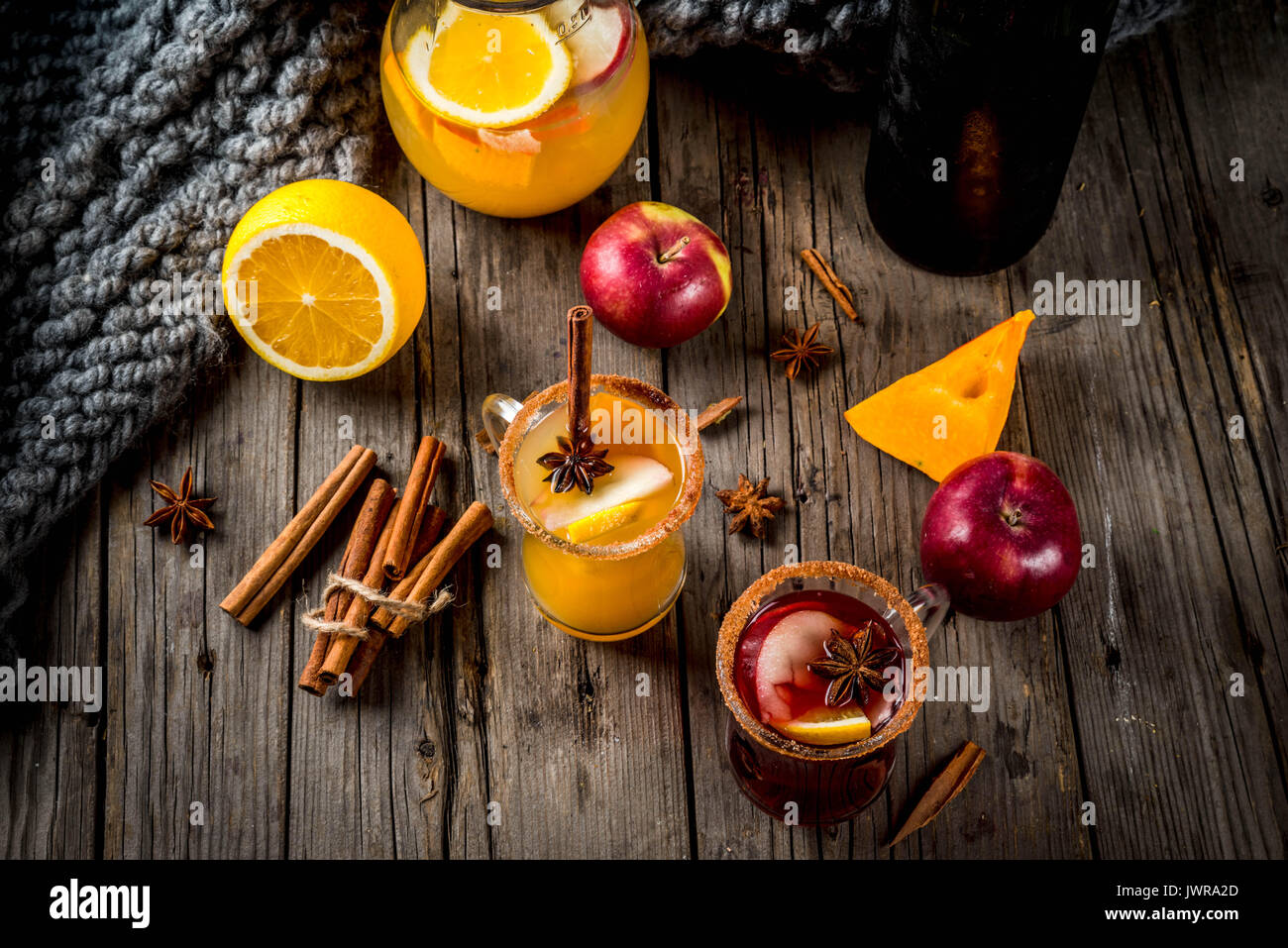 Traditional fall and winter drinks and cocktails. White and red autumn ...