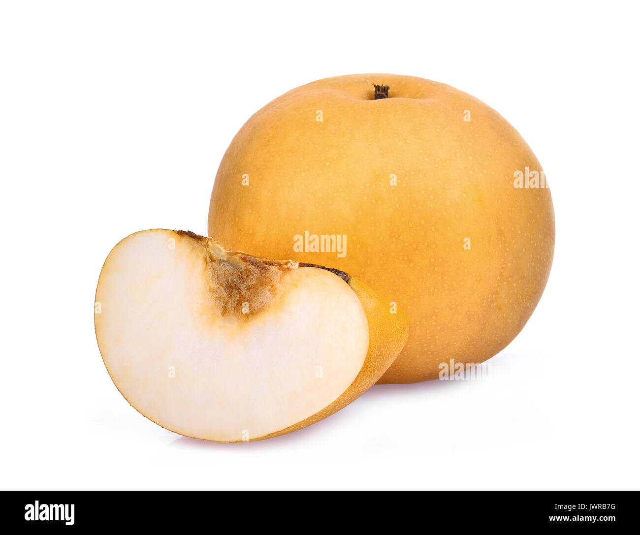 whole and slice of snow pear fruit isolated on white background Stock ...