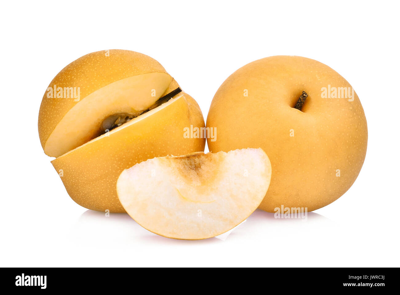 whole and slice of snow pear fruit isolated on white background Stock ...