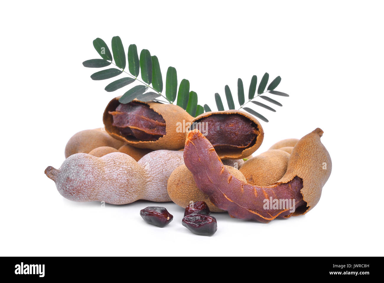 tamarind with leaves, tropical fruit isolated on white background Stock ...