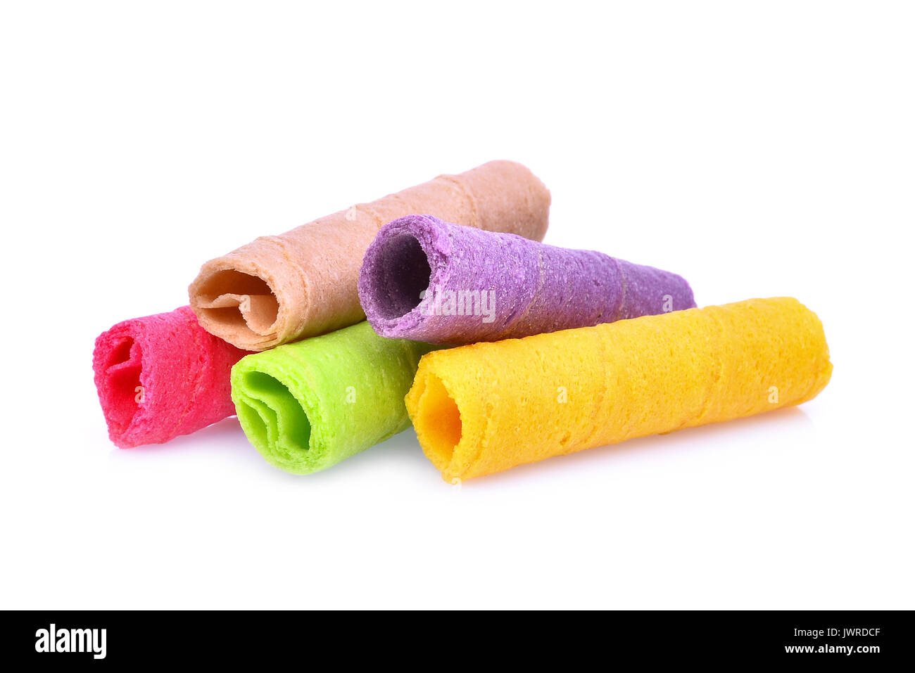 colorful of coconut-biscuit curl, thai dessert isolated on white ...