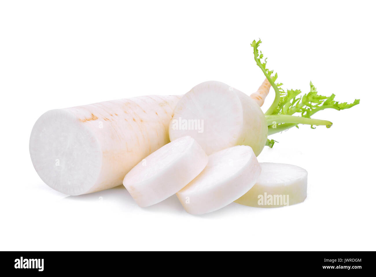 fresh daikon radish with slice isolated on the white background Stock ...