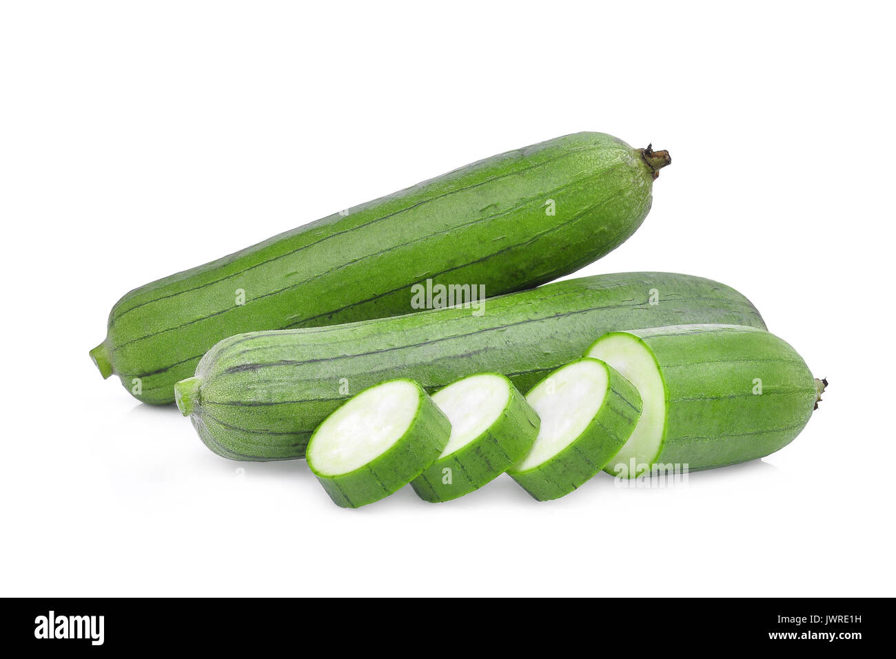 fresh green sponge gourd or luffa with slice isolated on white ...