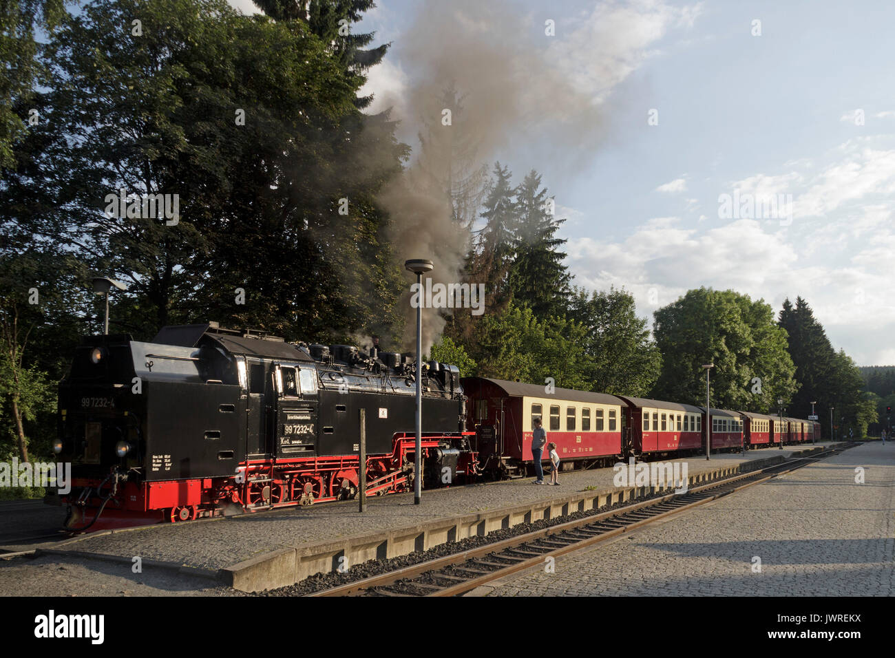 steam train of Brockenbahn at train station Drei Annen Hohne, Harz ...