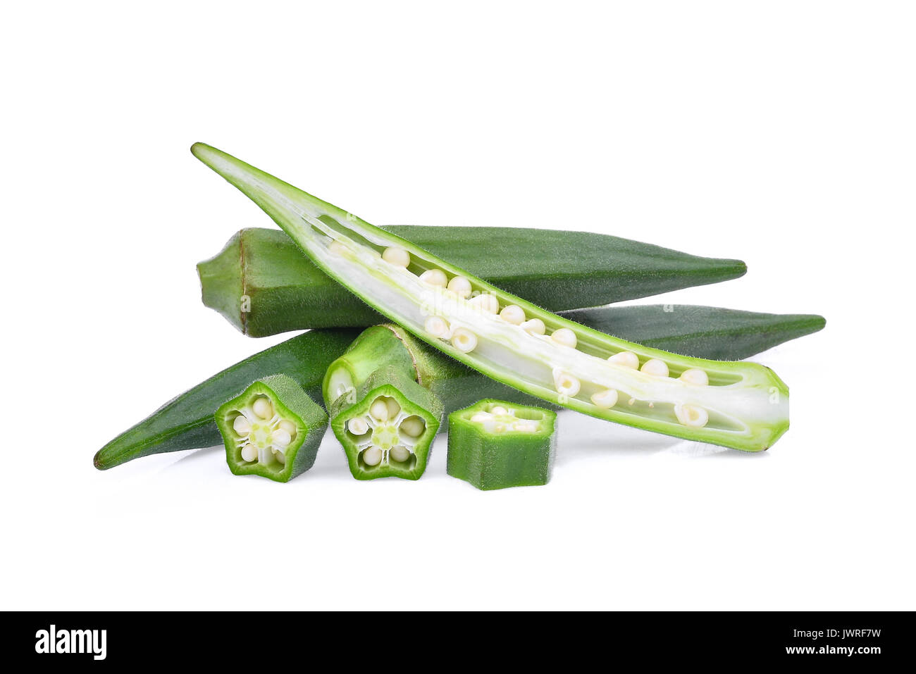 fresh green okra isolated on white background Stock Photo - Alamy