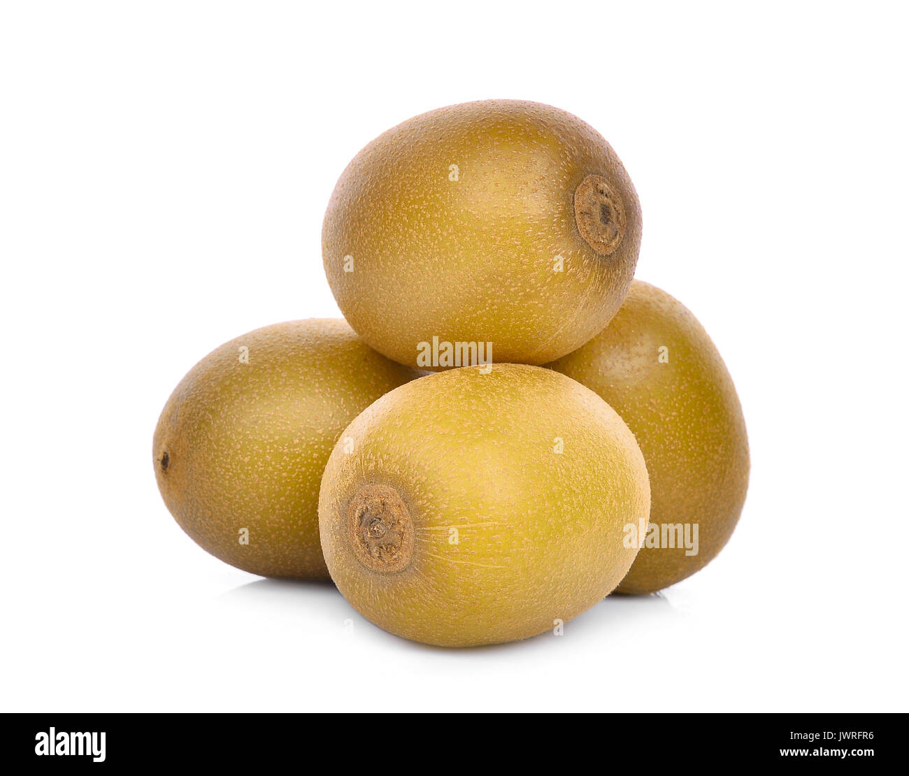 stack of whole yellow or gold kiwi fruit isolated on white background ...