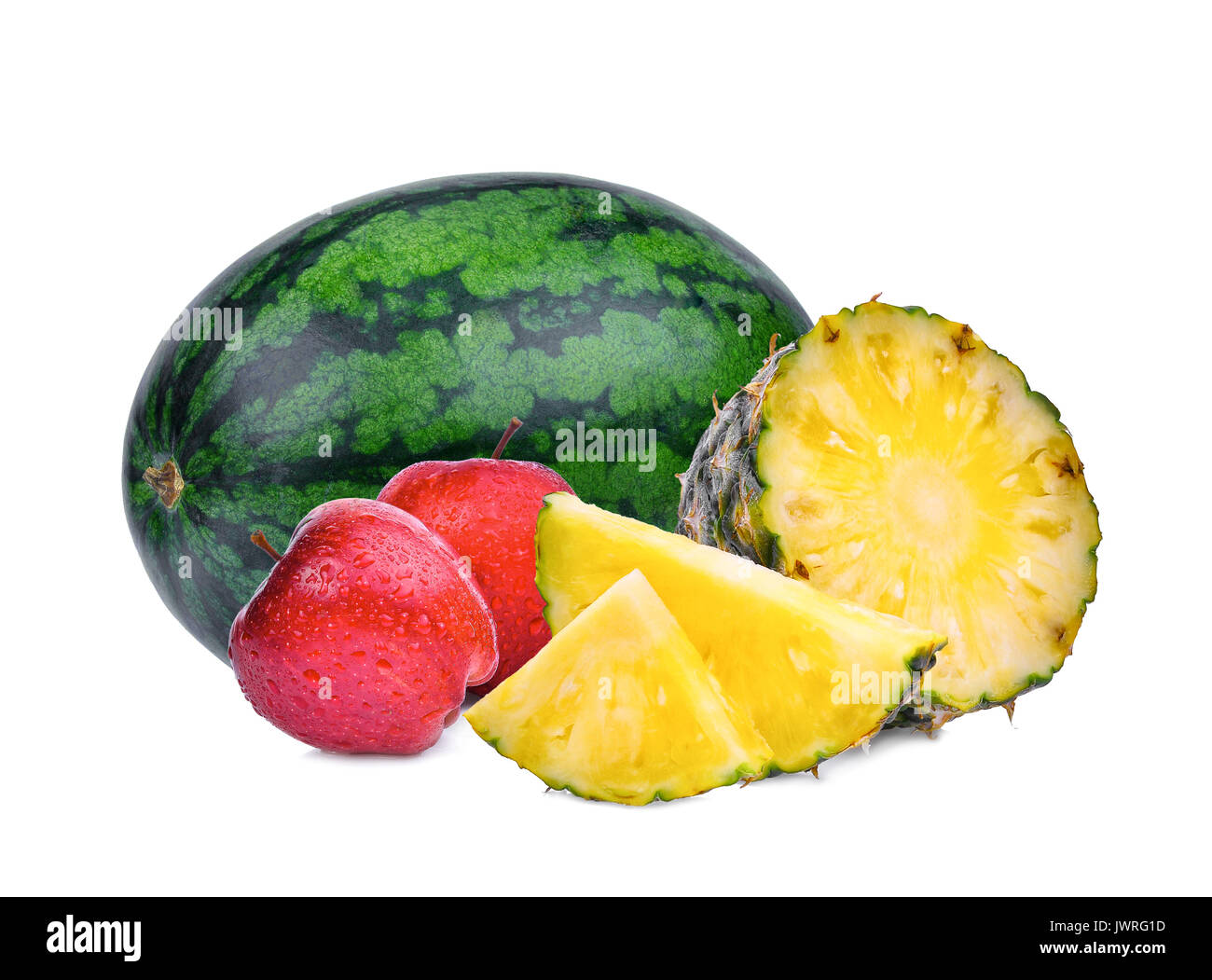 pineapple, apple and watermelon isolated on white background Stock ...