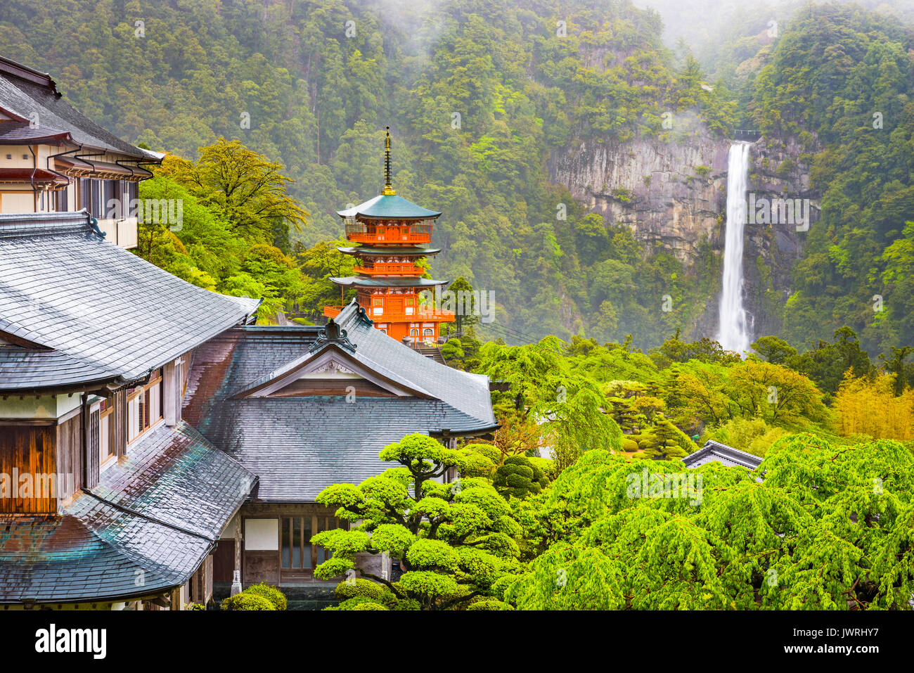 Nachi, Japan at the pagoda of Seigantoji and Nachi no Taki waterfall ...