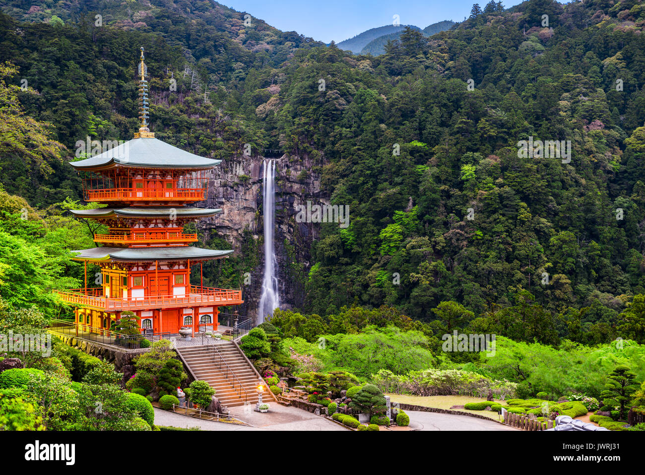 Nachi, Japan at the pagoda of Seigantoji and Nachi no Taki waterfall ...