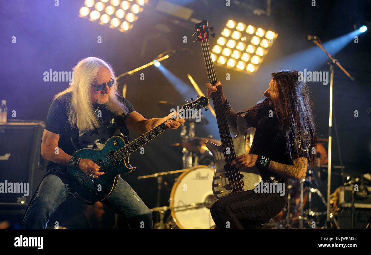 July 16, 2017. Kiev, Ukraine. Mick Box, guitarist, and Davey Rimmer ...