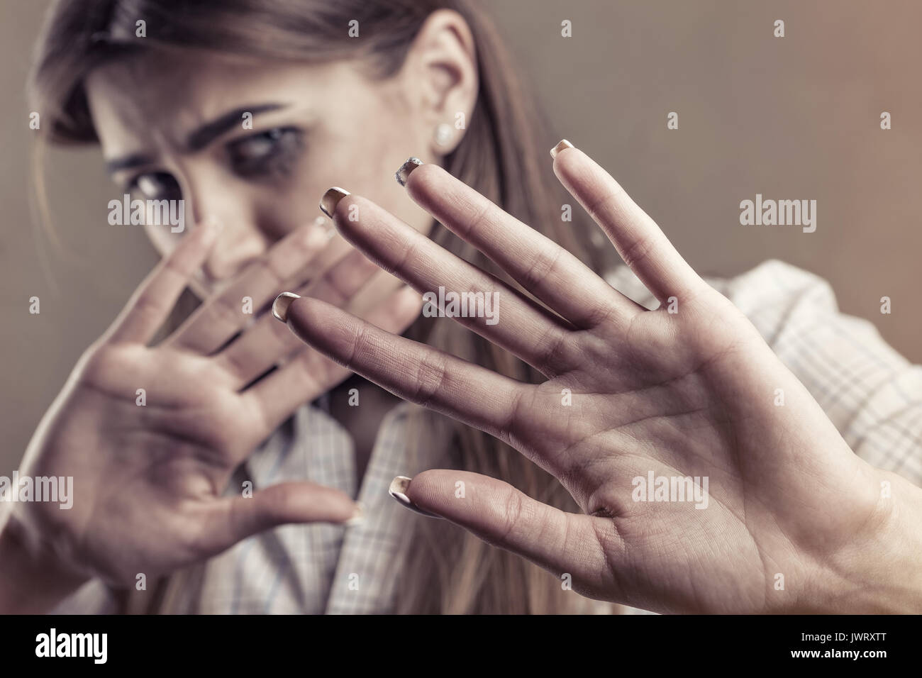 Stop gesture with her hand hi-res stock photography and images - Alamy