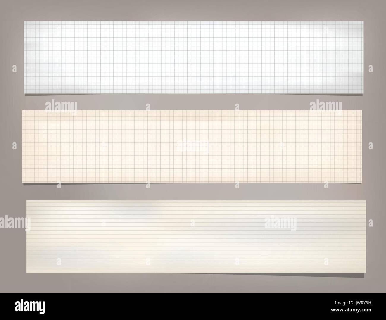 Striped, ruled, squared note, copybook, notebook paper strips stuck on ...