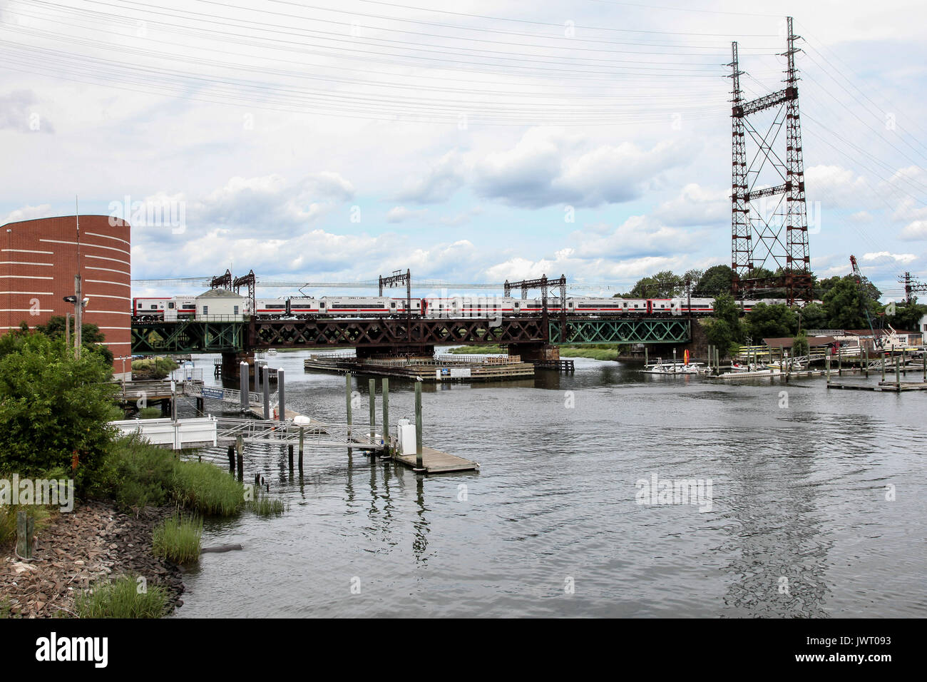 NORWALK - AUGUST 6: Railroad bridge near The Maritime Aquarium and IMAX ...