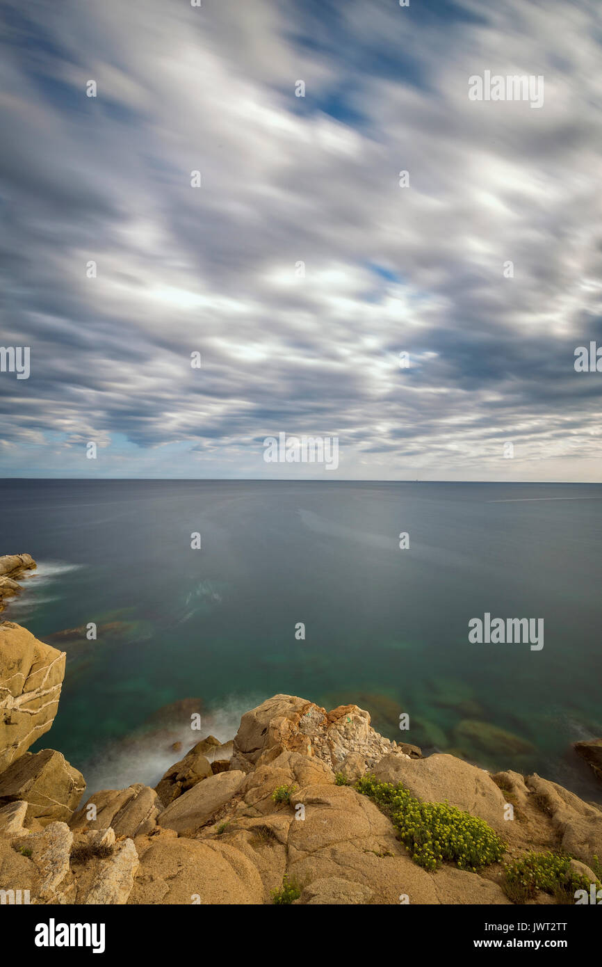 Coastal with rocks ,long exposure picture from Costa Brava, Spain Stock ...