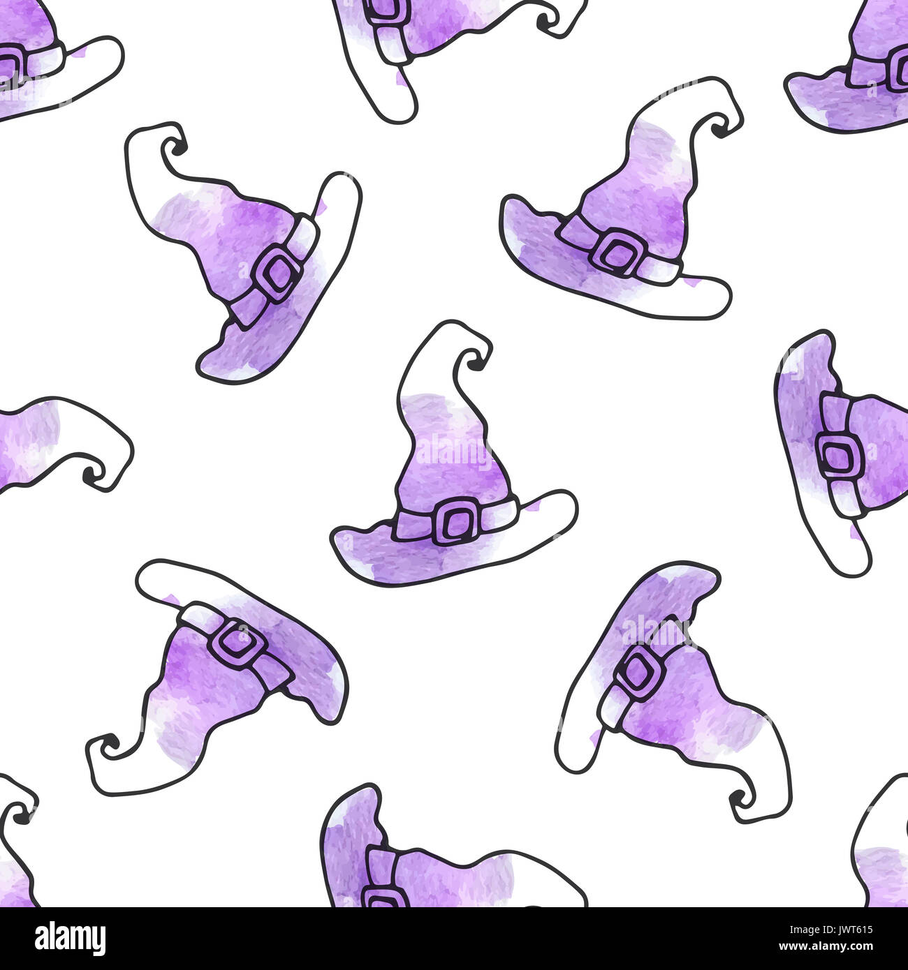 Halloween doodle seamless pattern with witch hat. Hand drawn ...