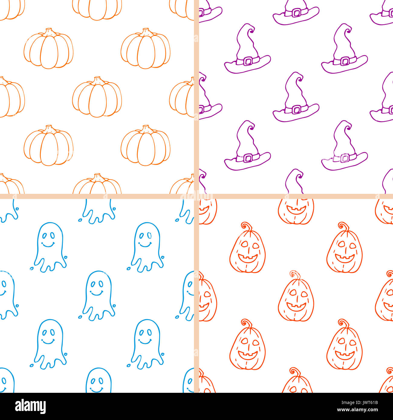 Simple Halloween doodle seamless patterns. Hand drawn illustration ...