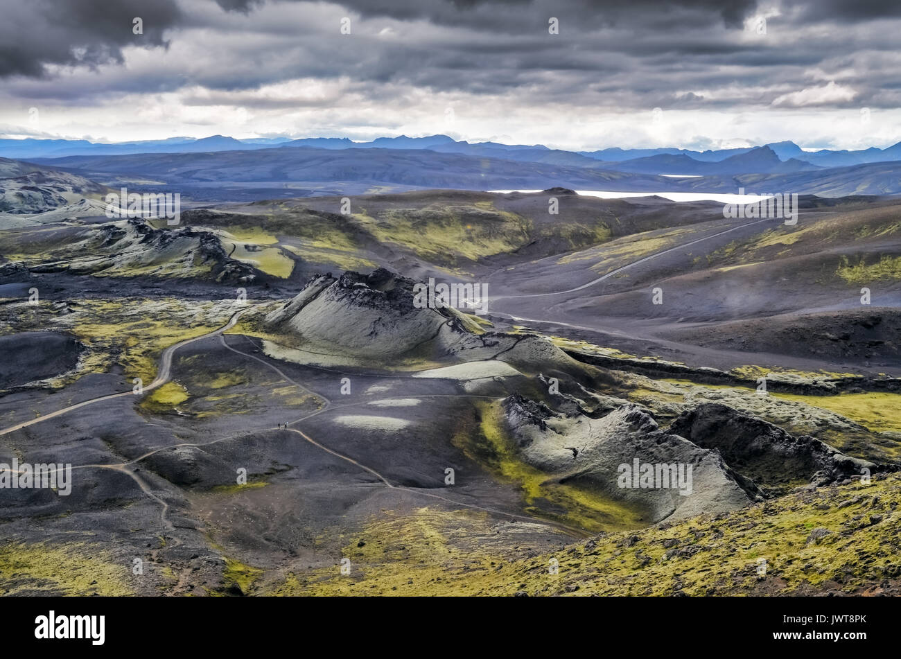 Volcanic landscape with mountains and volcano craters, Lakagigar ...