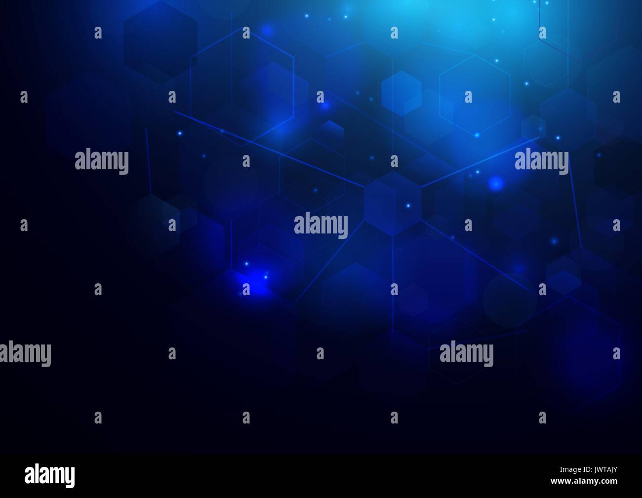 Abstract bokeh hexagonal shape on dark blue background. Science technology concept Stock Vector ...