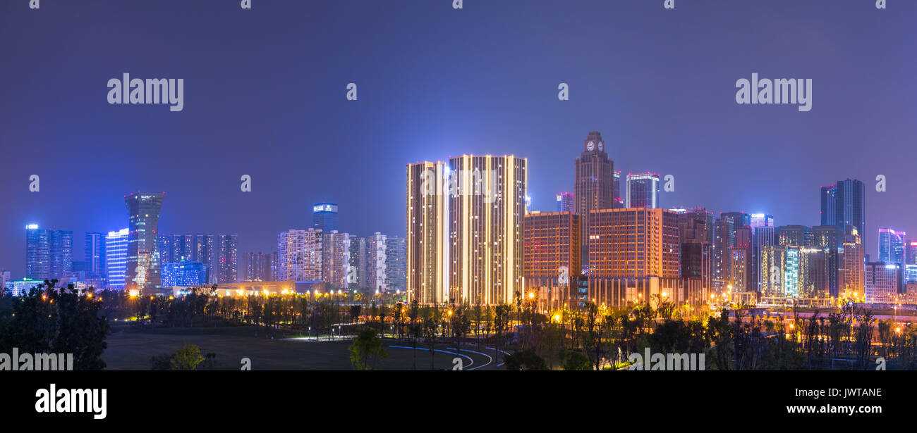 South Chengdu urban skyline panorama at night Stock Photo - Alamy