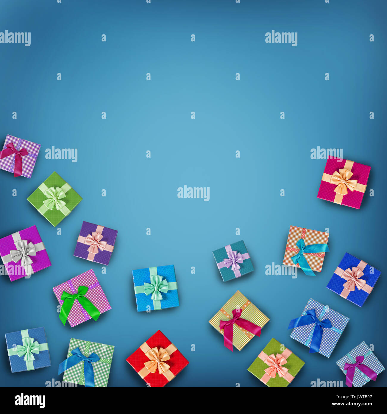 Beautiful gift box on blue color background with empty space for your ...