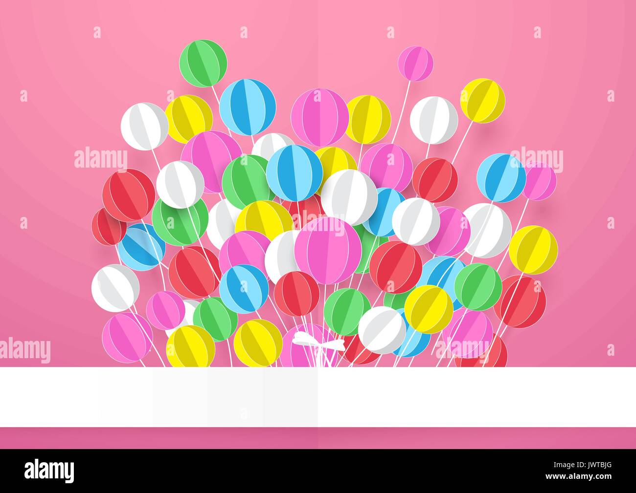 Happy Birthday. Banner with Colorful Balloons. Paper art and craft ...