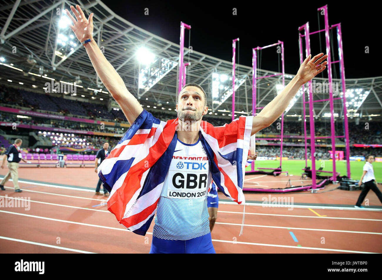 Great Britain's 4x100m Men's Relay Team member Daniel Talbot celebrates ...