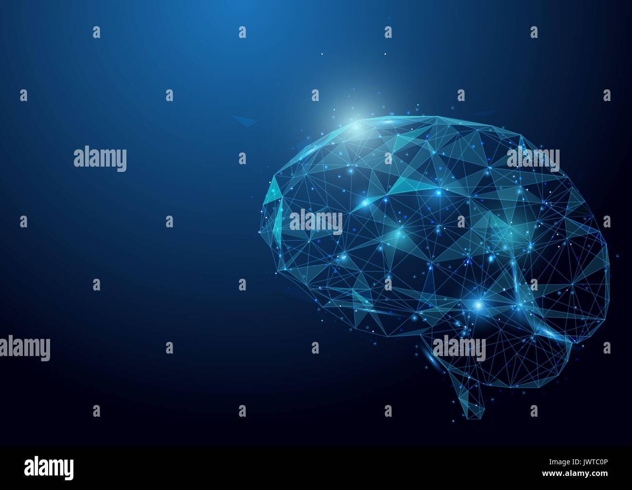 Low polygon brain wireframe mesh on blue background Stock Vector Image ...