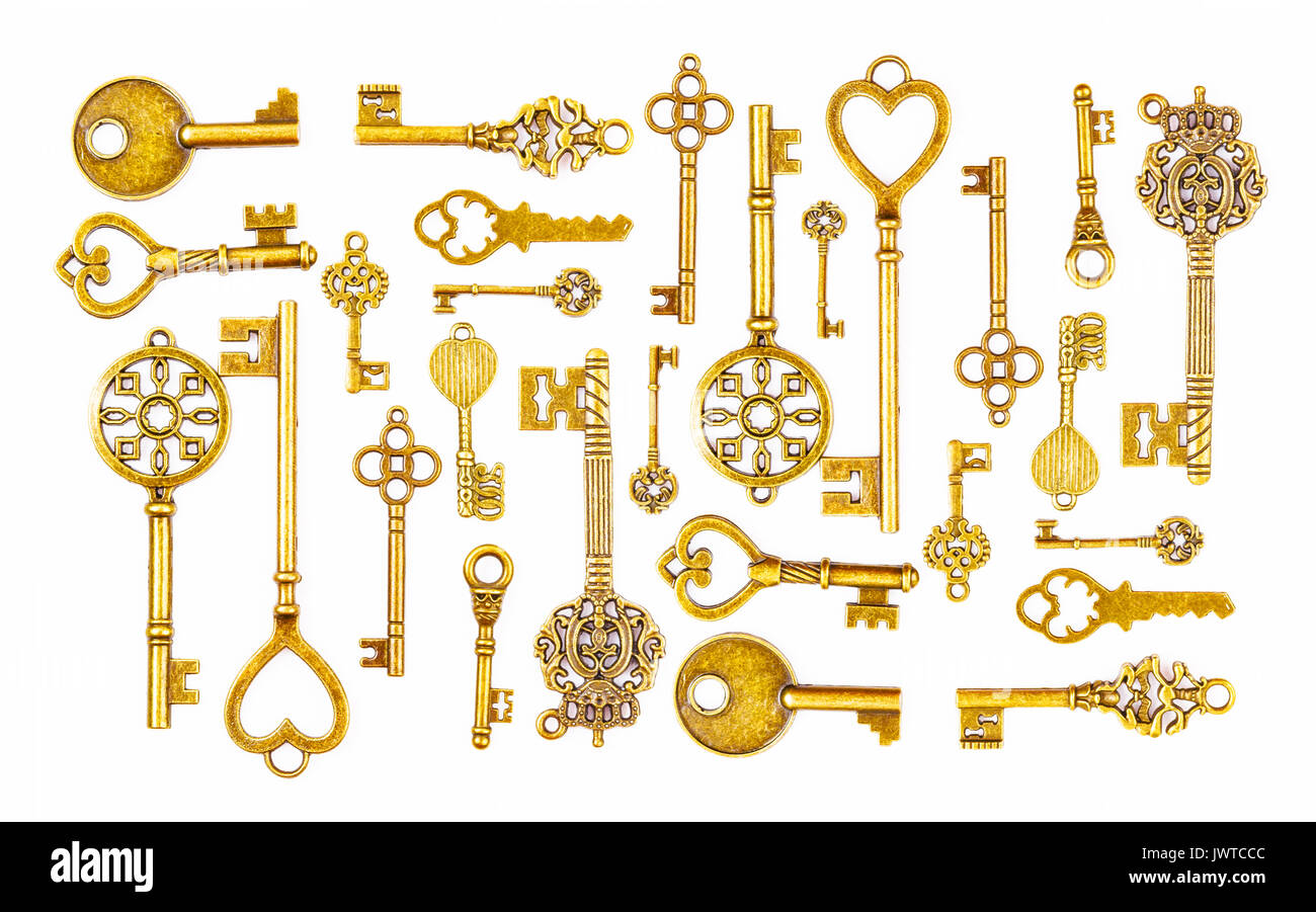 Collection of retro keys isolated on white background Stock Photo - Alamy