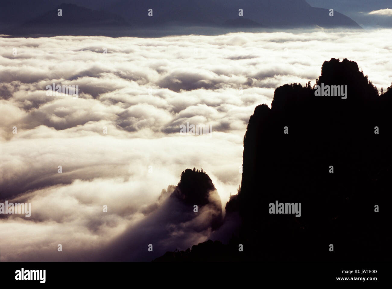 View with clouds from Mt Pilchuck, Mt Pilchuck State Park, Washington ...