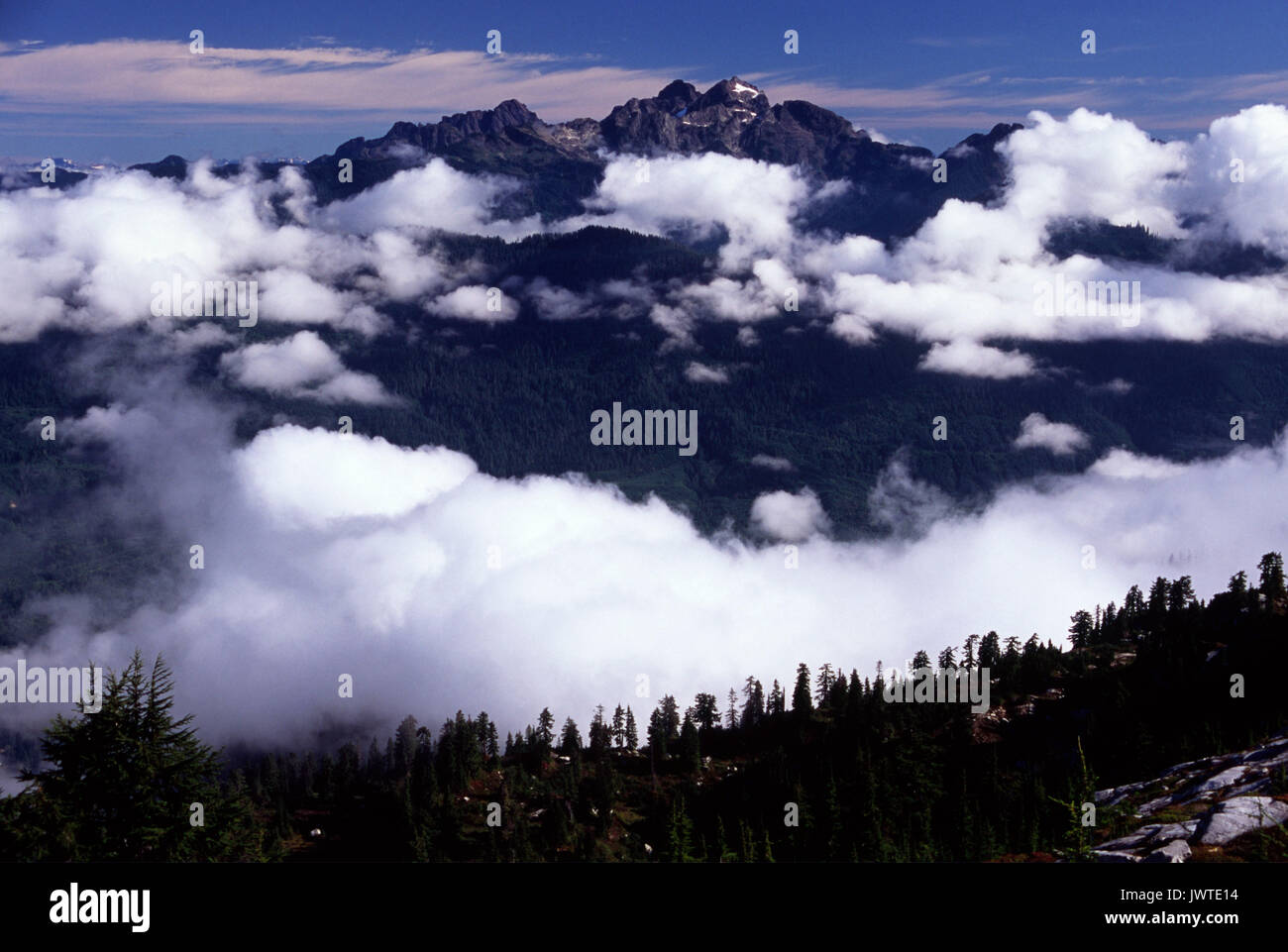 View with clouds from Mt Pilchuck, Mt Pilchuck State Park, Washington ...