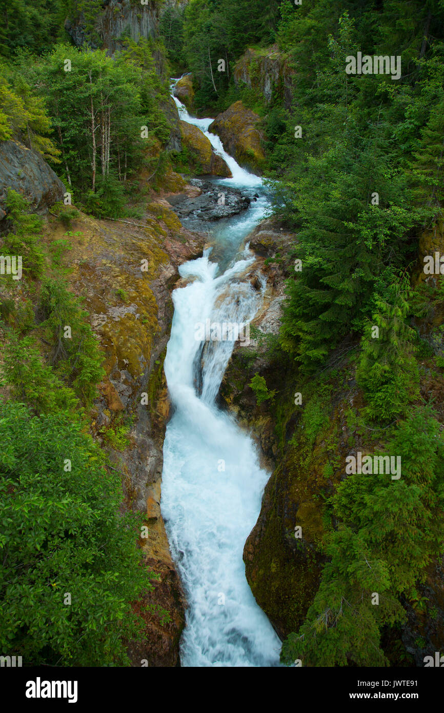 Lava Canyon waterfall along Lava Canyon Trail from swinging bridge, Mt ...