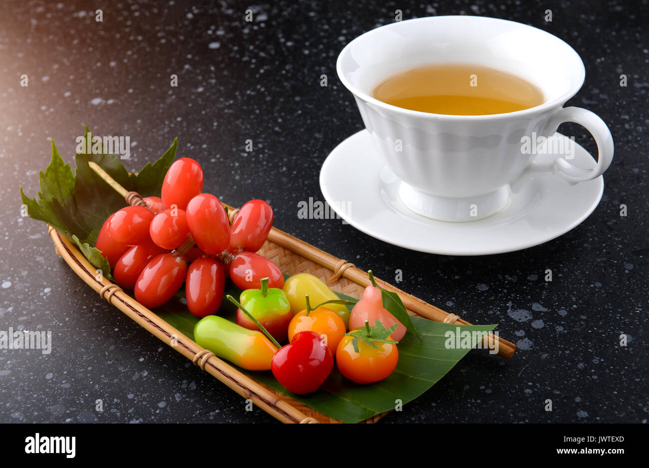 Fruit shape dessert or Look choop in Thailand made from ground mung ...